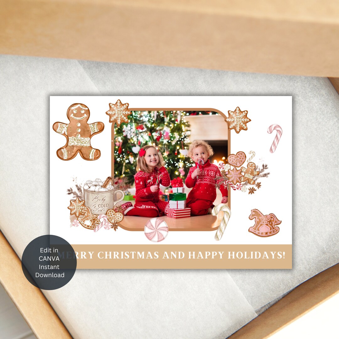 Editable Christmas Holiday Card, Editable Horizontal Holiday Card ...