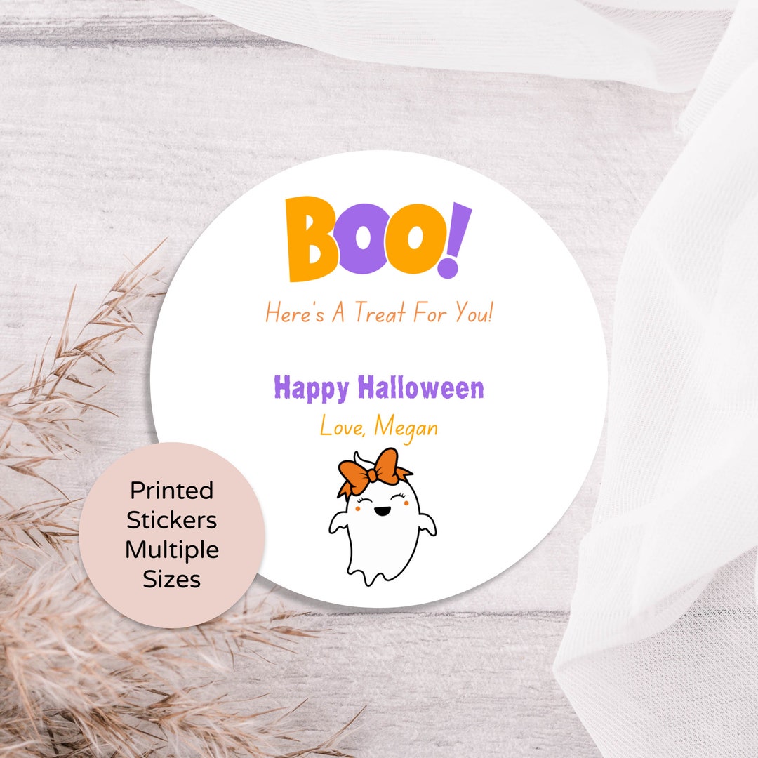 Custom Printed Halloween Labels, Kids Treat Labels, Boo Here's a Treat ...