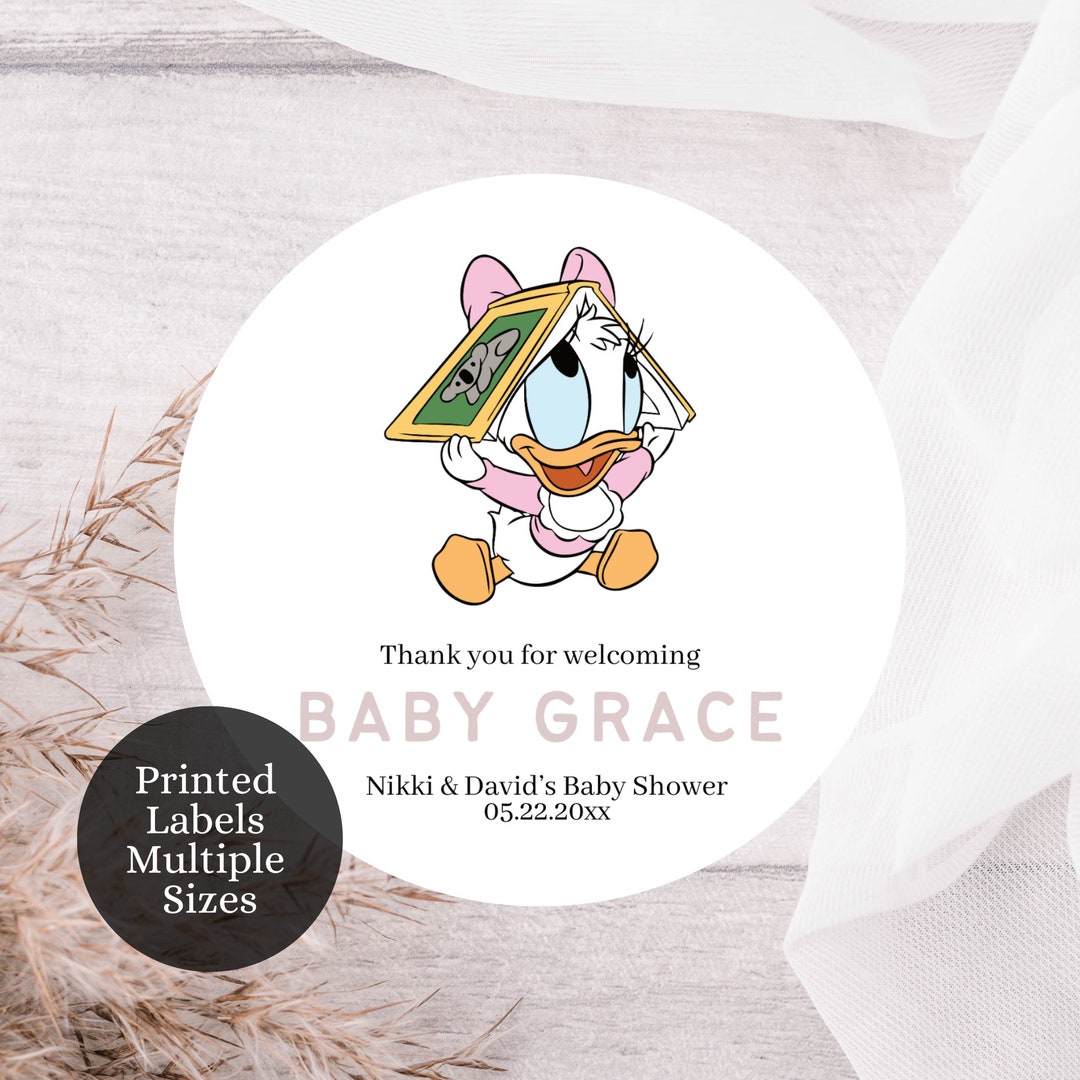 Custom Baby Shower Labels, Custom Baby Shower Stickers, Baby Daisy Duck ...