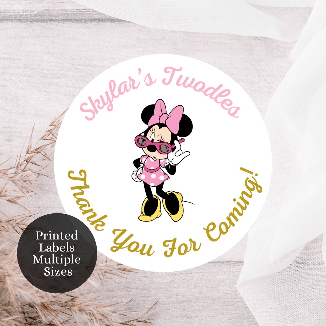 Printed Personalized Minnie Mouse Round Stickers, Minnie Mouse Birthday ...