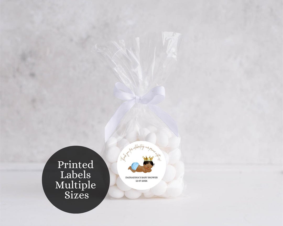 Custom Printed Baby Blue & Gold Prince Baby Shower Stickers, Prince ...