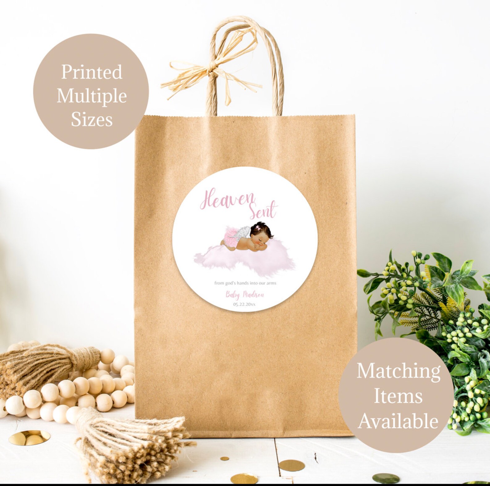 Custom Heaven Sent Baby Shower Labels, Baby Girl Heaven Sent Baby ...