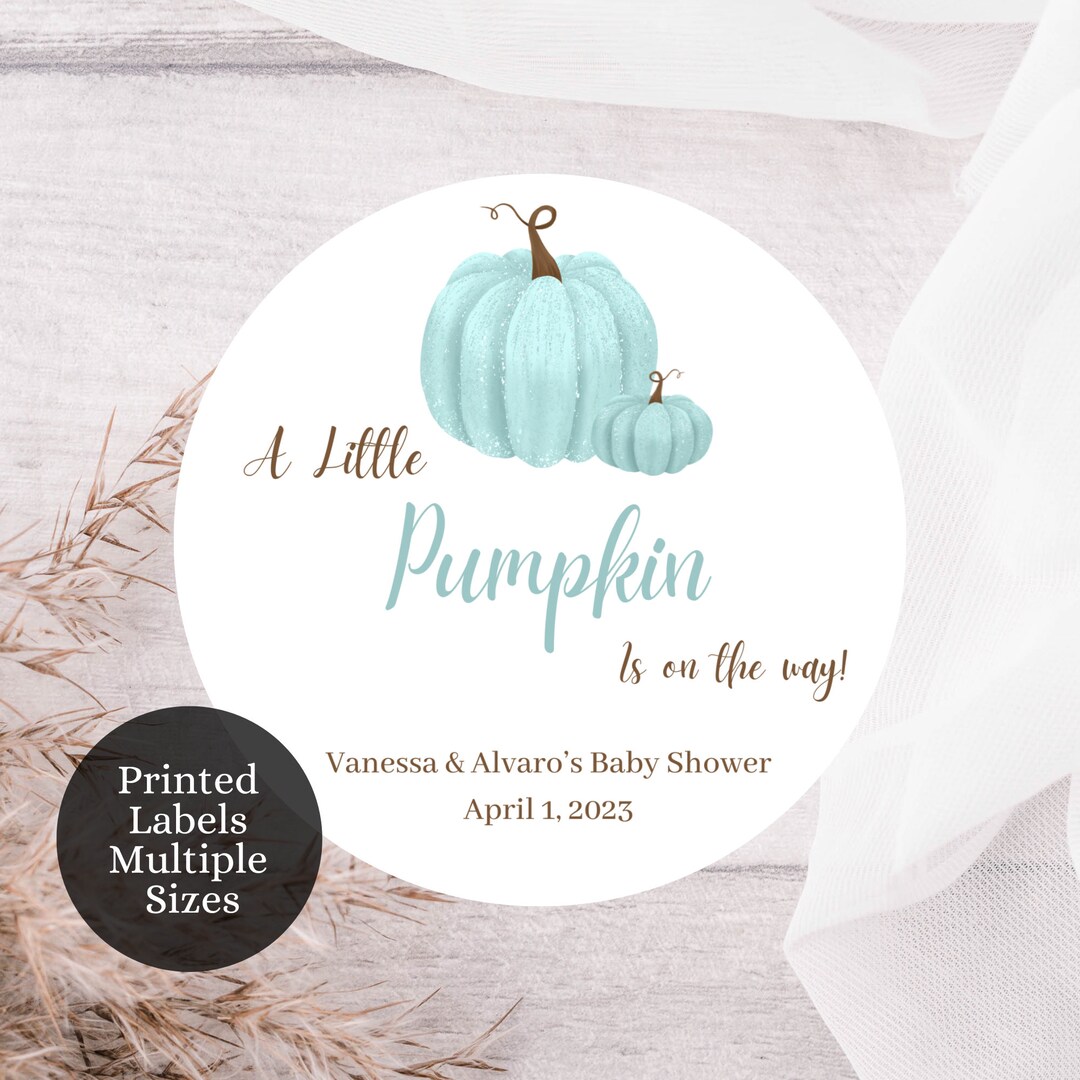Baby Blue Pumpkin Baby Shower Labels, A Little Pumpkin is on the Way ...