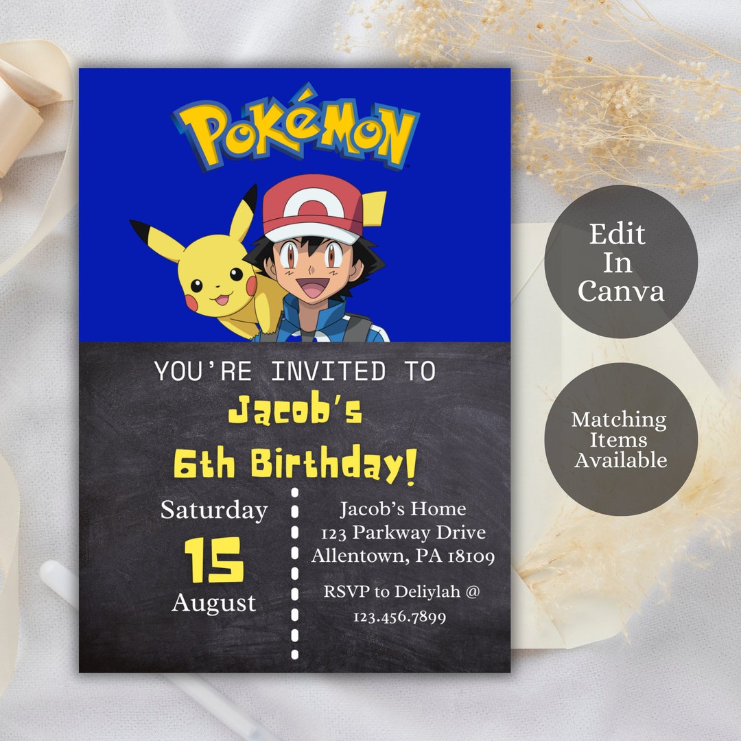 Pokemon Birthday Party Invitation Digital Editable in Canva - Etsy ...