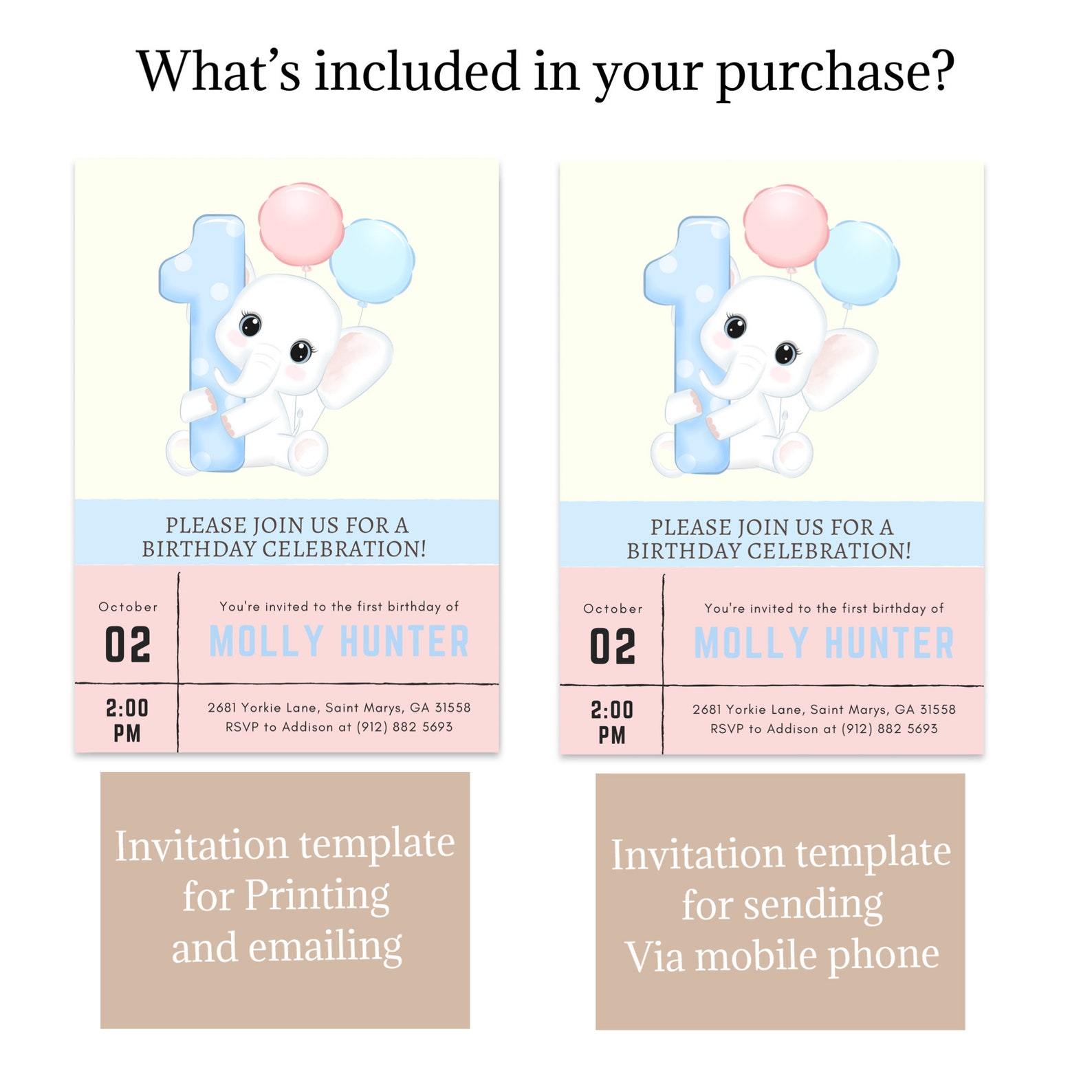 Editable 1st Birthday Invitation Elephant Themed Birthday - Etsy