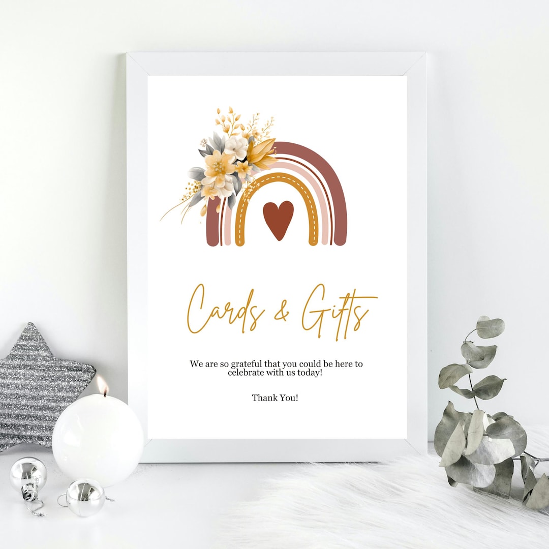 Editable Boho Rainbow Cards and Gifts Sign, Baby Shower, Printable ...