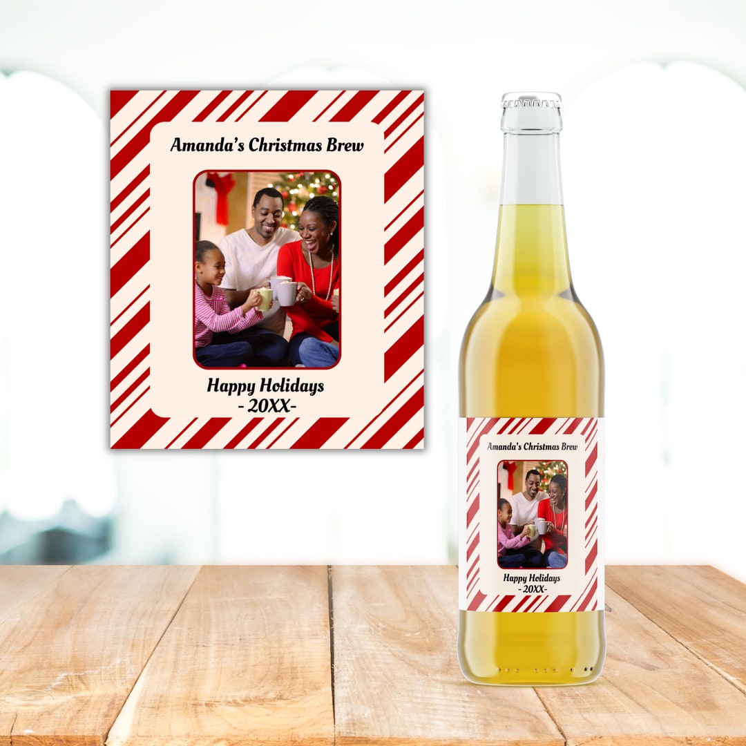 Set of 6 Custom Christmas Beer Labels, Striped Candy Cane Labels, Beer ...