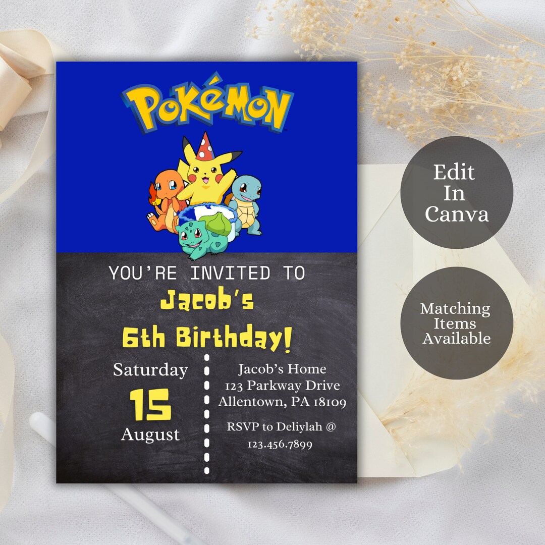 Pokemon Birthday Party Invitation Editable in Canva Pikachu - Etsy ...