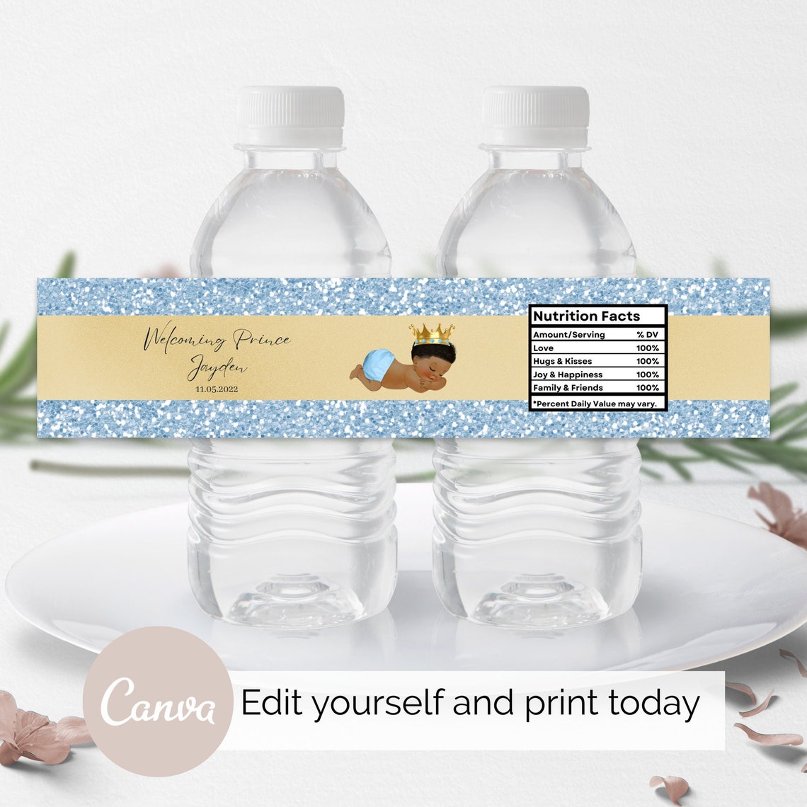 Editable Water Bottle Labels Royal Prince Blue & Gold Prince - Etsy
