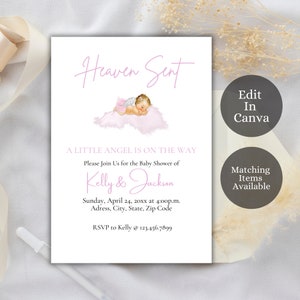 Editable Heaven Sent Baby Shower Invitation, Baby Girl Heaven Sent Baby ...
