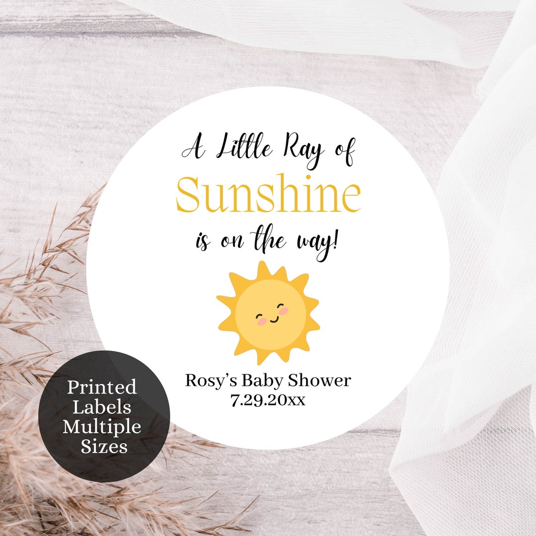 Custom Baby Shower Labels, Sunshine Baby Shower, A Little Ray of ...