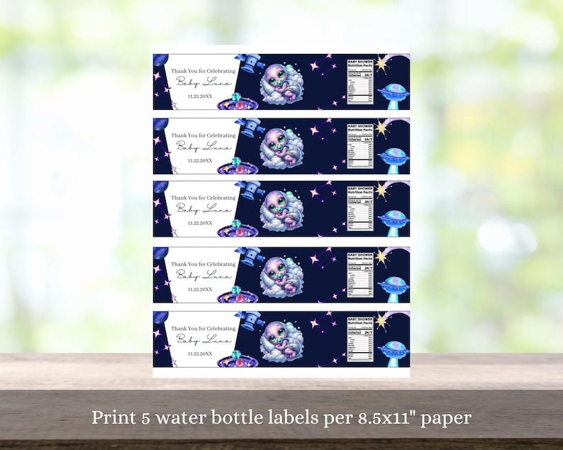 Editable Alien Baby Shower Water Bottle Label Template, UFO Outerspace ...