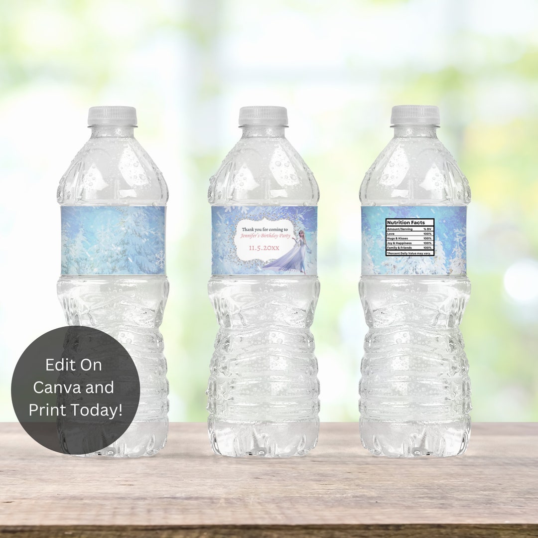 Editable Water Bottle Label Template, Frozen 2 Birthday Party Bottle ...