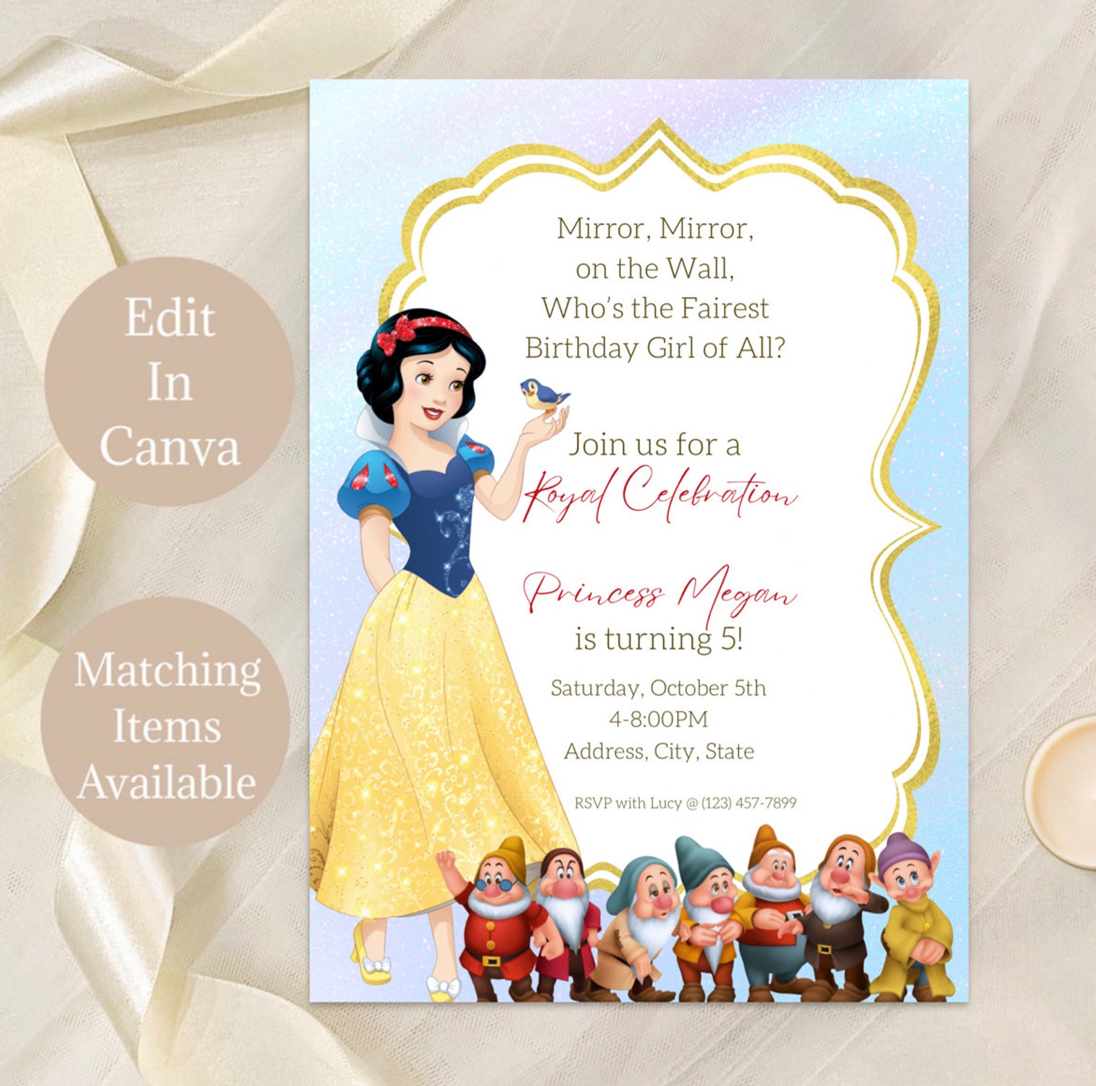 Snow White Birthday Invitation Snow White Party Princess - Etsy