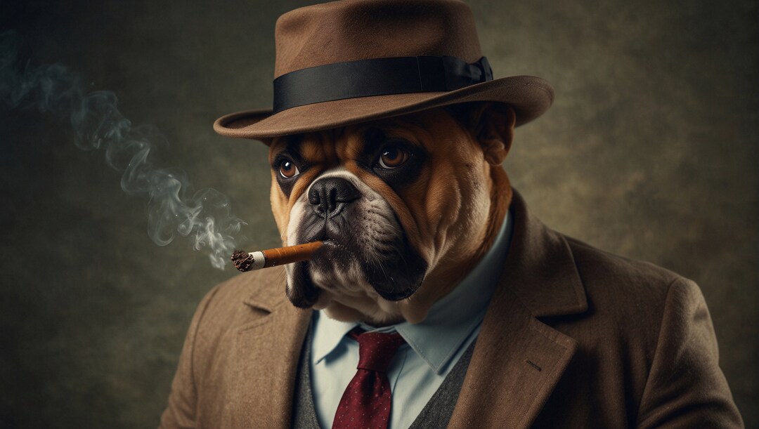 Bull Dog in Detective Outfit Animal Humor Card Table Pool Table Wall ...