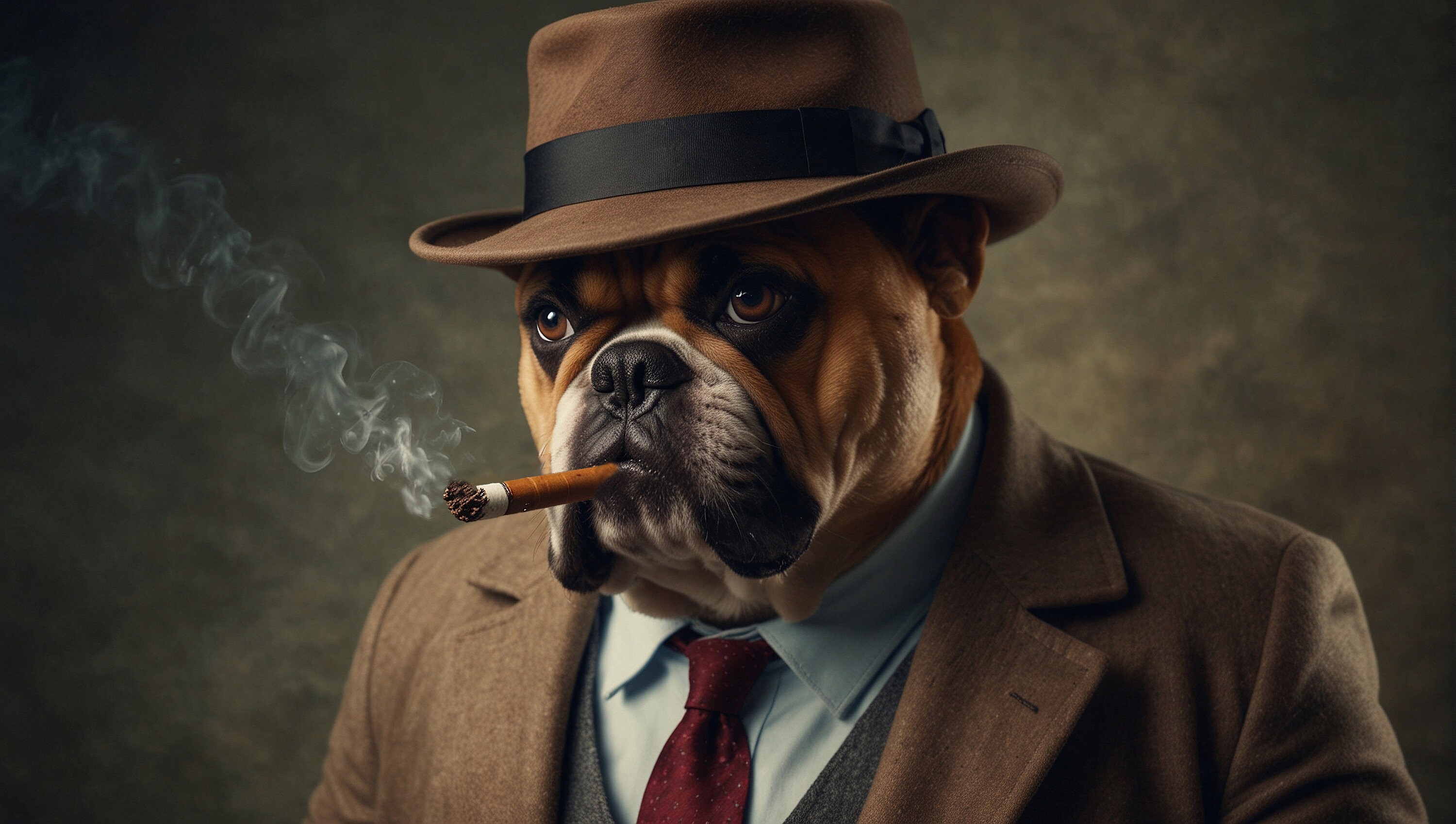 Bull Dog in Detective Outfit Animal Humor Card Table Pool Table Wall ...