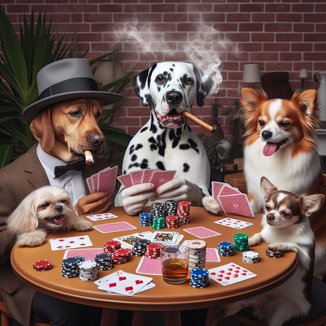Three Dogs Playing Poker Animal Humor Card Table Pool Table Wall Decor ...