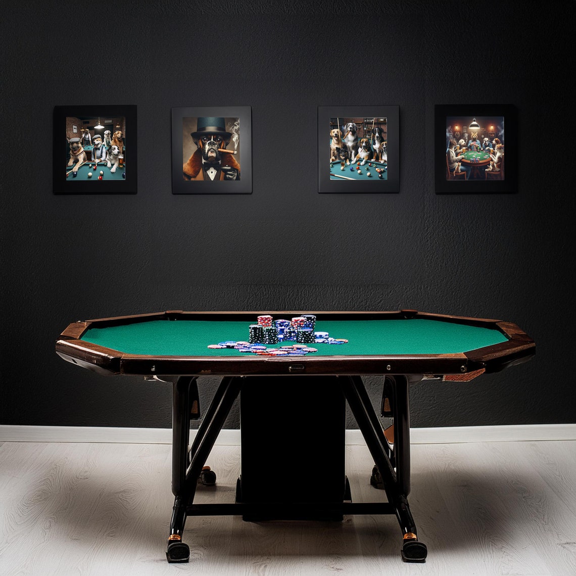 Three Dogs at Pool Table Playing Cards Animal Humor Card Table Pool ...