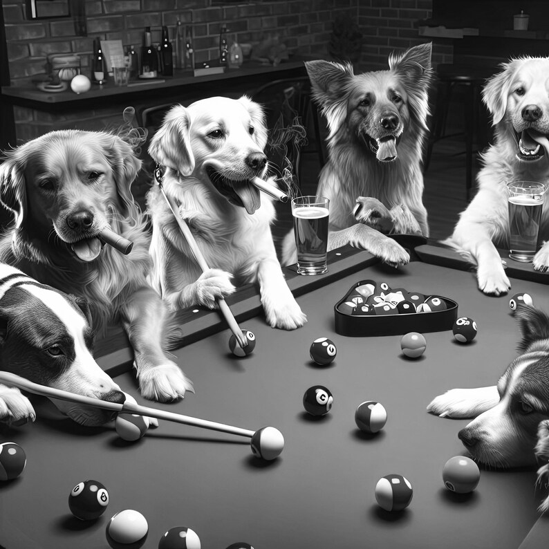 Digital File of Dogs Playing Pool Home Decor for the Man Cave Gift for ...
