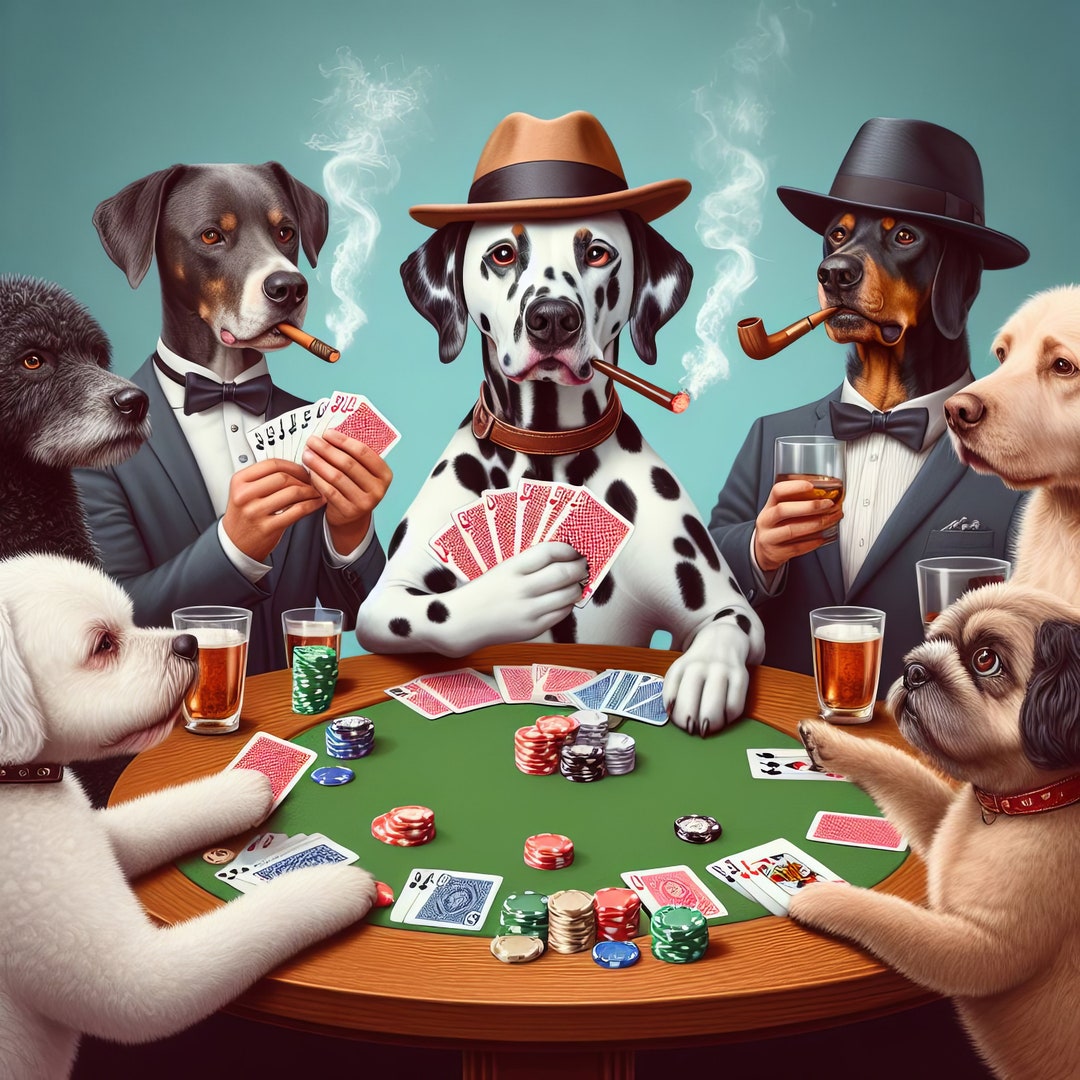 Bluffing at Poker Animal Humor Card Table Pool Table Wall Decor Gift ...