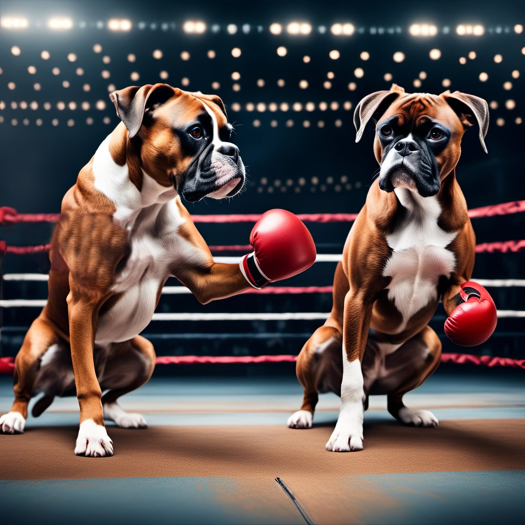 Two Boxers Posing in the Boxing Ring Animal Humor Card Table Pool Table ...