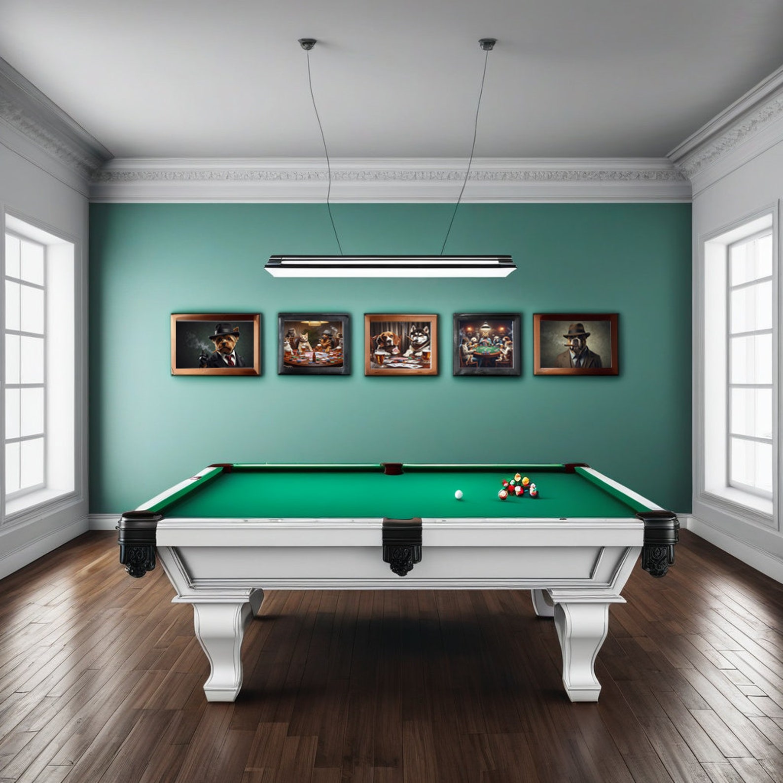 Three Dogs at the Pool Table Animal Humor Card Table Pool Table Wall ...