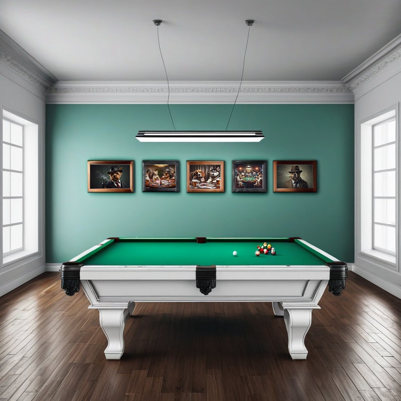 Three Dogs at the Pool Table Animal Humor Card Table Pool Table Wall ...