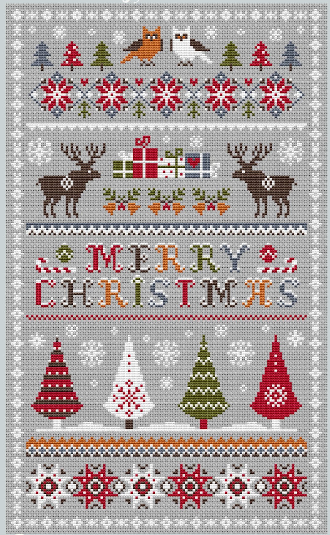 Merry Christmas Cross Stitch Sampler Downloadable Pattern - Etsy