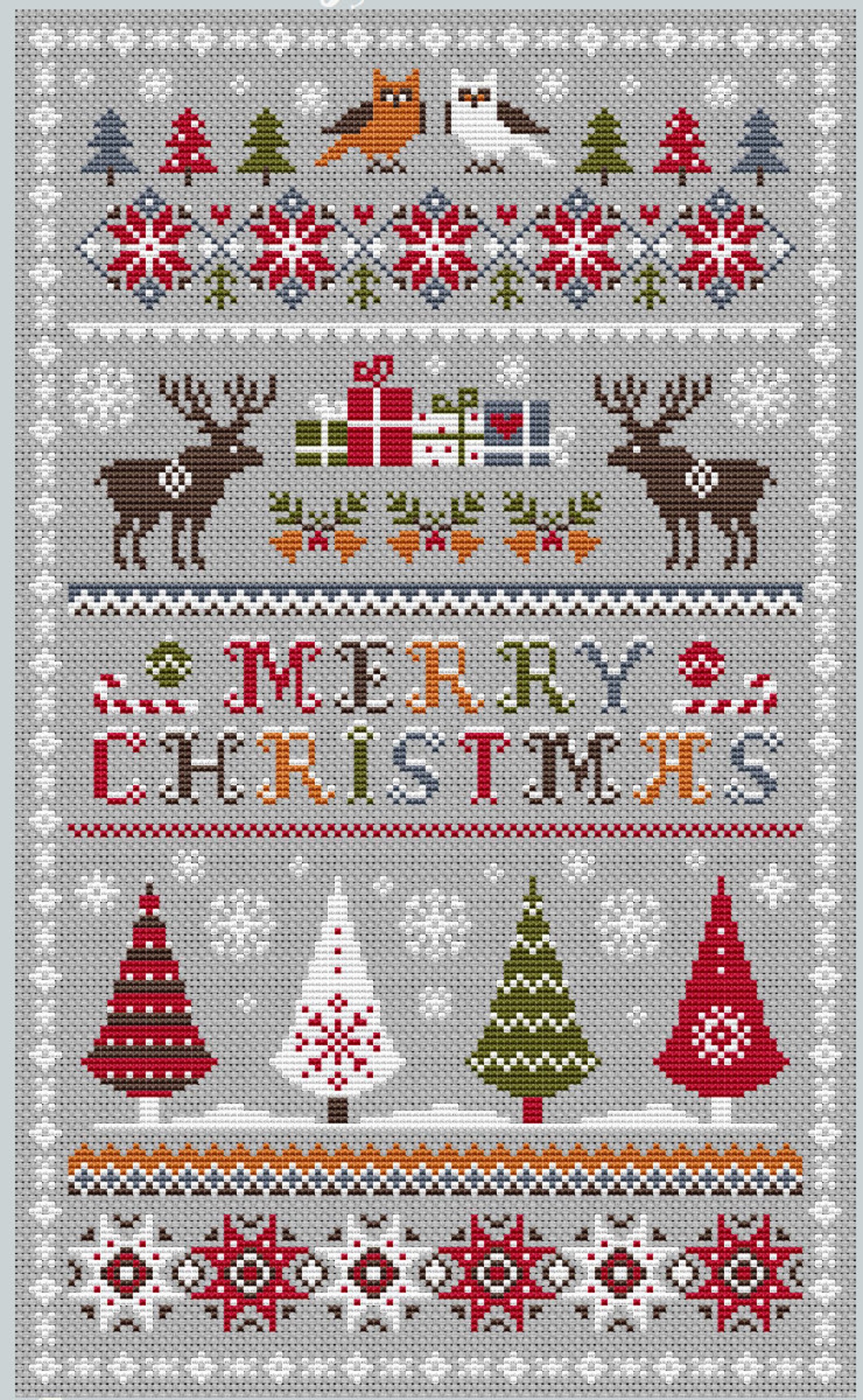 Merry Christmas Cross Stitch Sampler Downloadable Pattern - Etsy