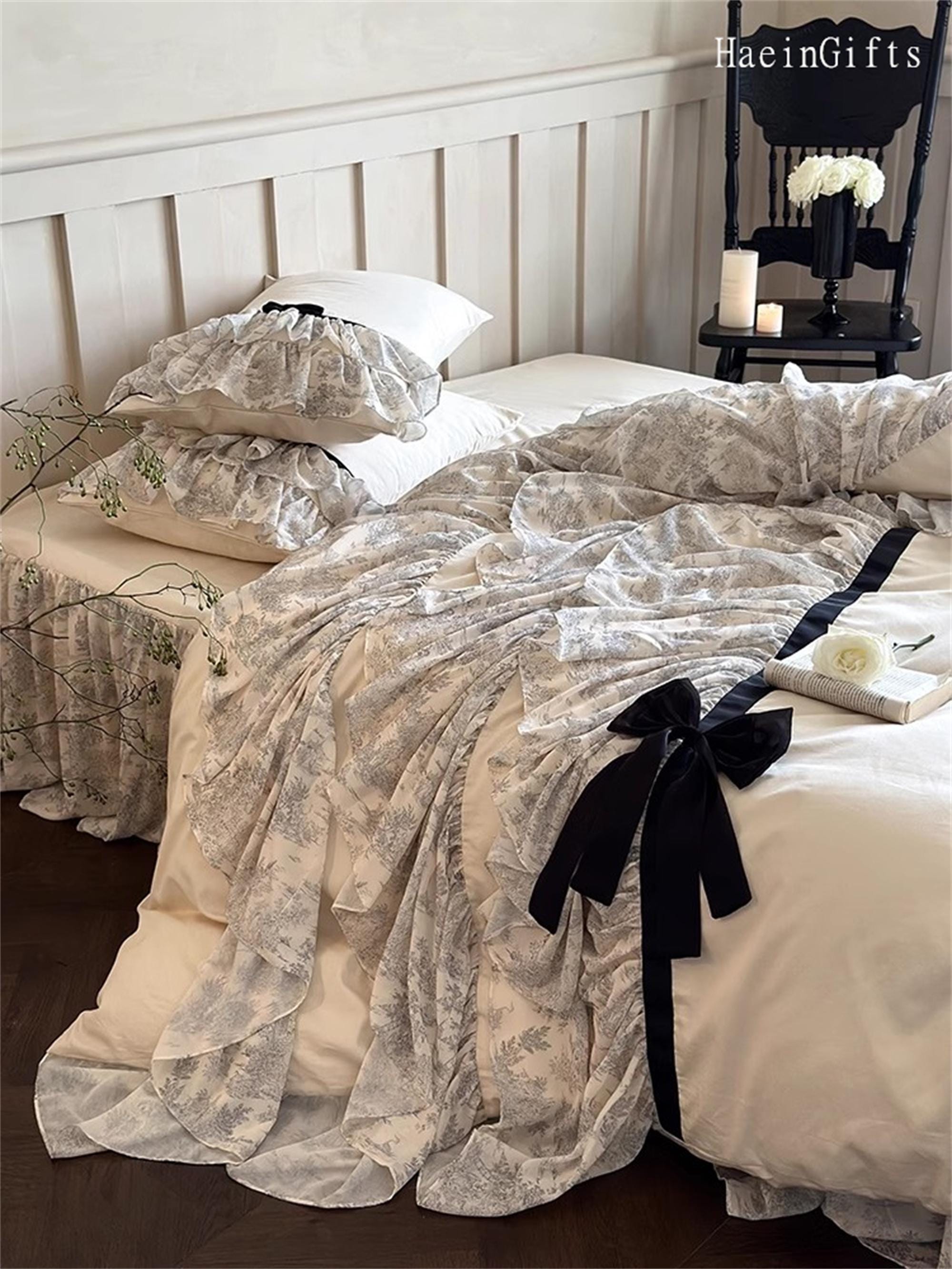 French Ruffle Bedding Set, Long Staple Cotton Duvet Cover Set, Beige ...