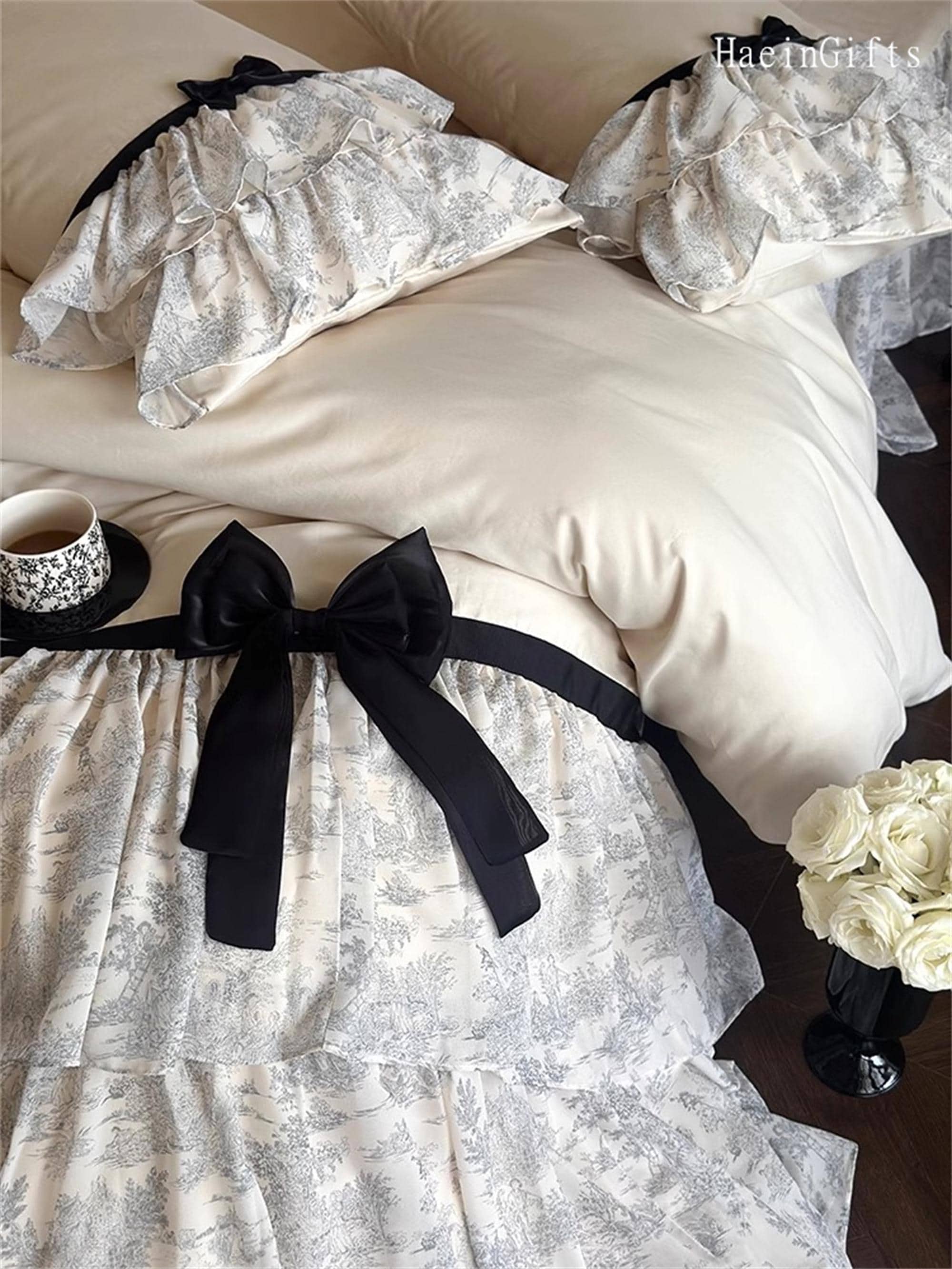 French Ruffle Bedding Set, Long Staple Cotton Duvet Cover Set, Beige ...