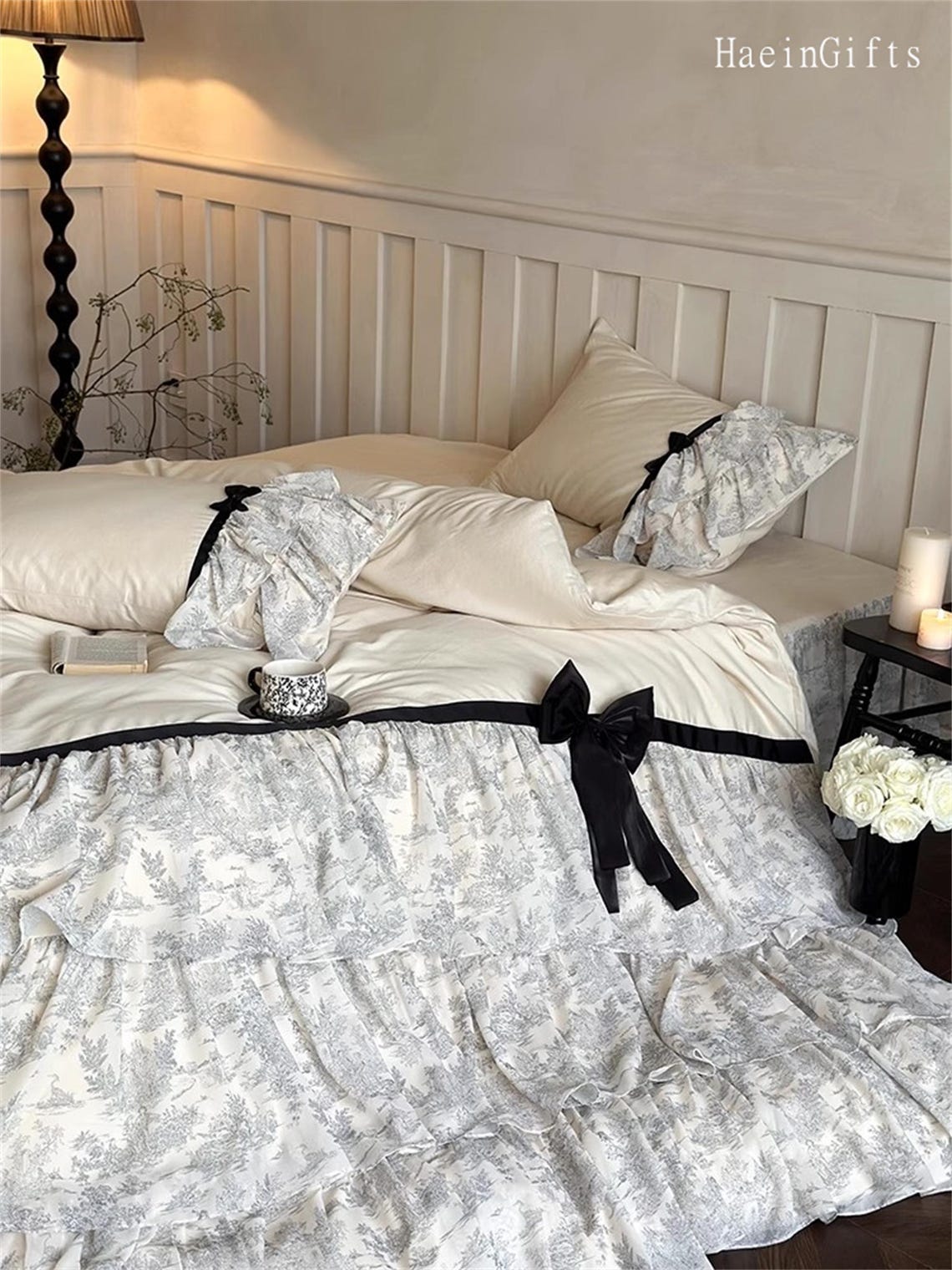 French Ruffle Bedding Set, Long Staple Cotton Duvet Cover Set, Beige ...
