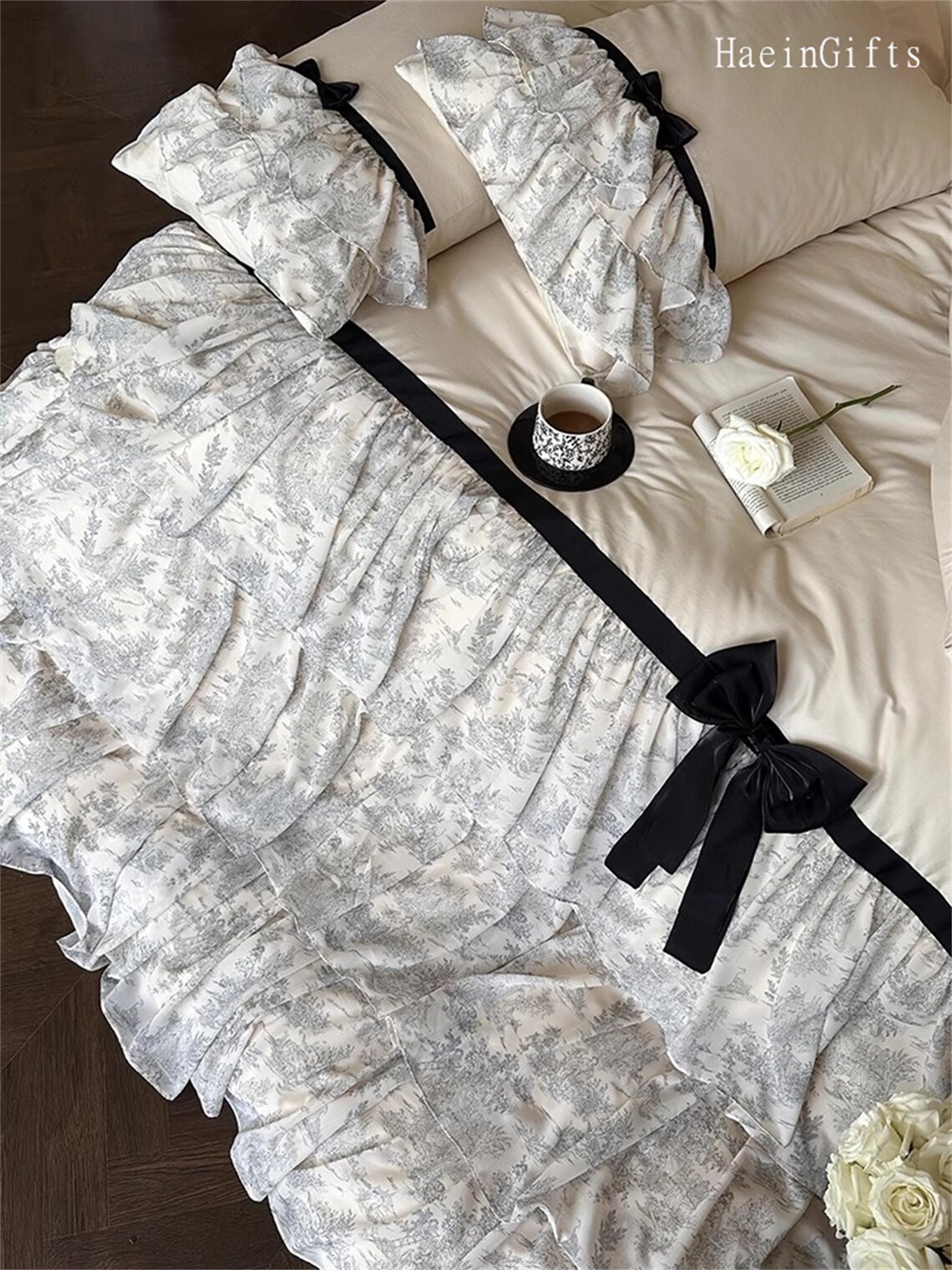 French Ruffle Bedding Set, Long Staple Cotton Duvet Cover Set, Beige ...