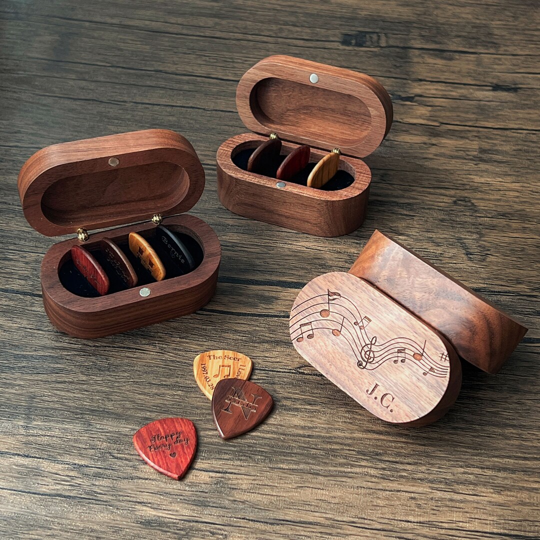 Engraved Custom Guitar Pick Holder Christmas Gift, Wooden Guitar Pick ...