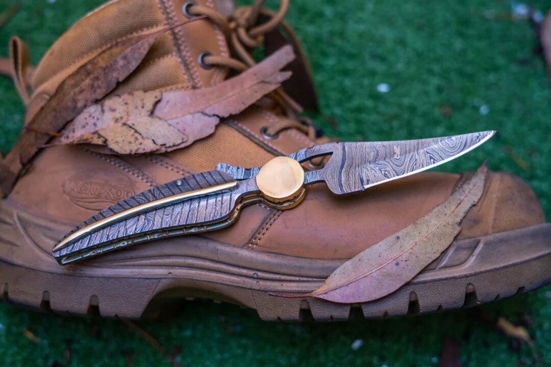 Damascus Leaf Pocket Knife With Sheath, Engraved, Pocket Knife, Folding ...