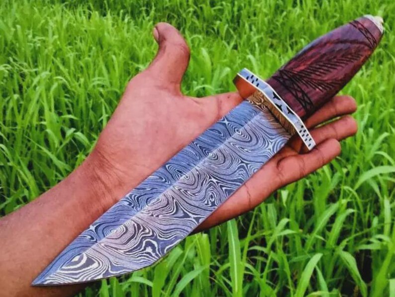 Handmade Damascus Hunting Knife, Damascus Bowie Knife, Christmas Gift ...