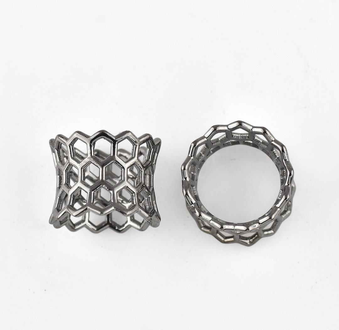Honeycomb Sterling Silver Ear Plugs Ear Stretchers Double Flare Plugs ...