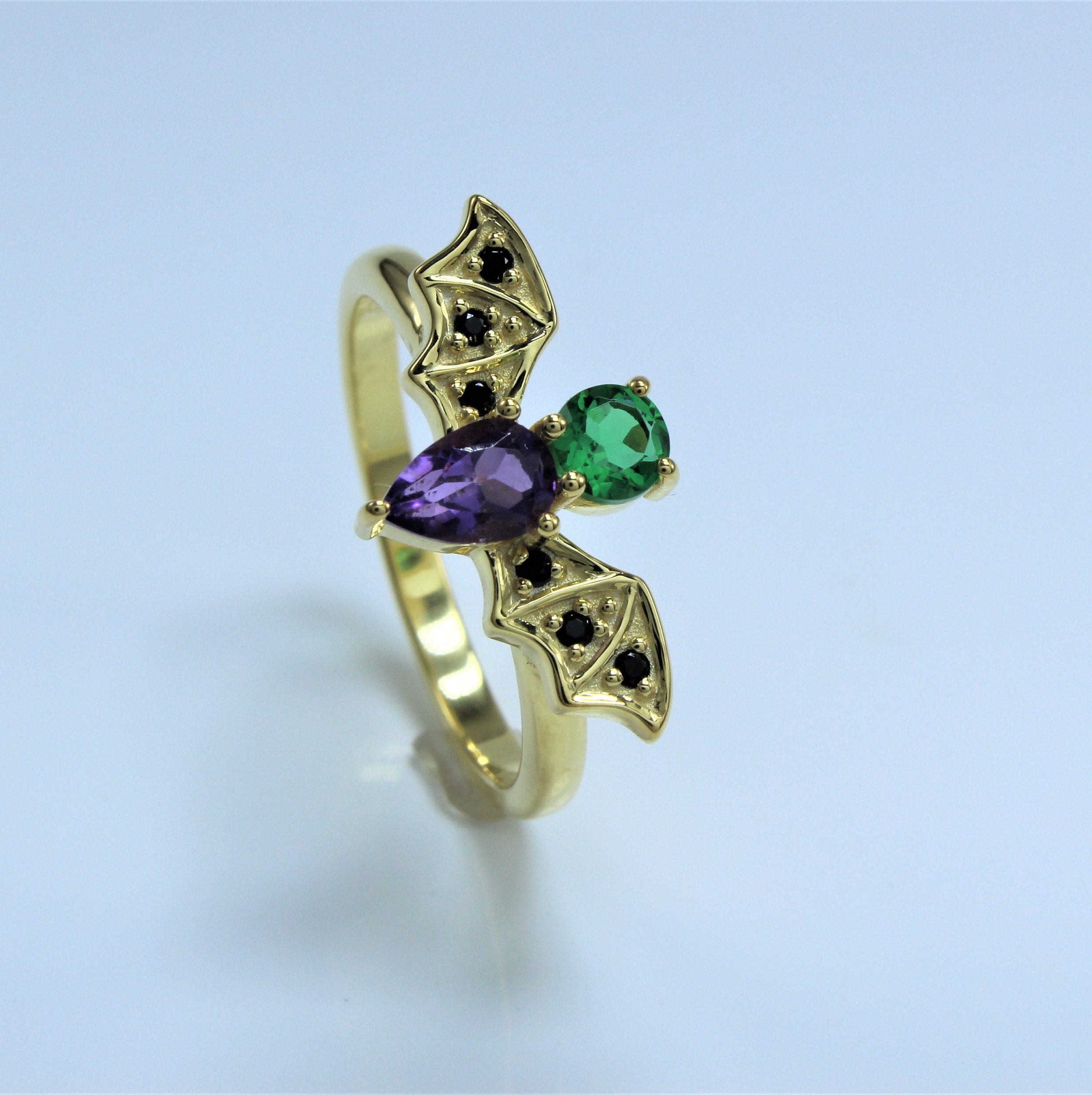 Bat Shape Anniversary Ring , Natural Amethyst Bat Wedding Ring ...