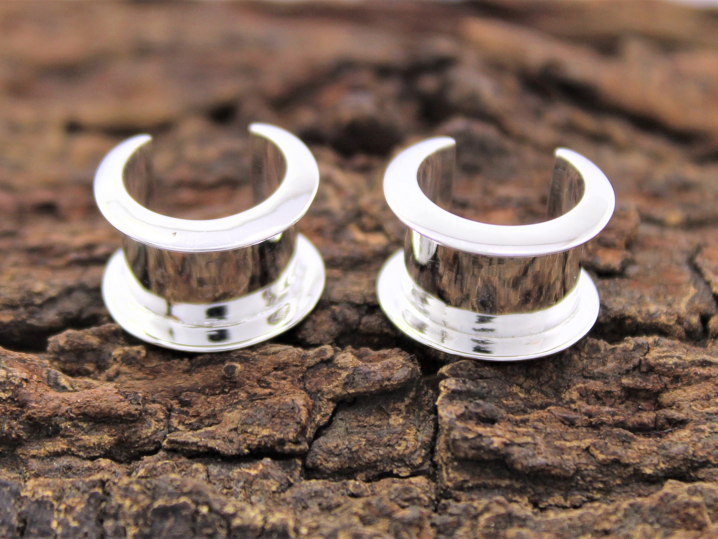 925 Sterling Silver Moon Saddle Plug Half Tunnel Moon Plugs Double ...