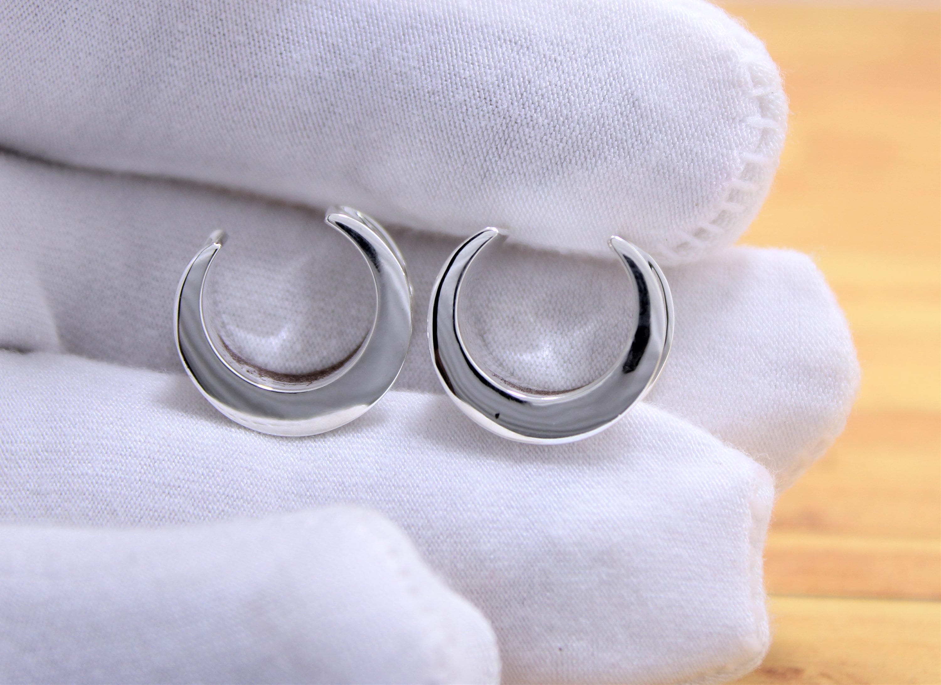 925 Sterling Silver Moon Saddle Plug Half Tunnel Moon Plugs Double ...
