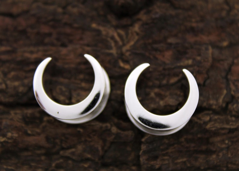 925 Sterling Silver Moon Saddle Plug Half Tunnel Moon Plugs Double ...