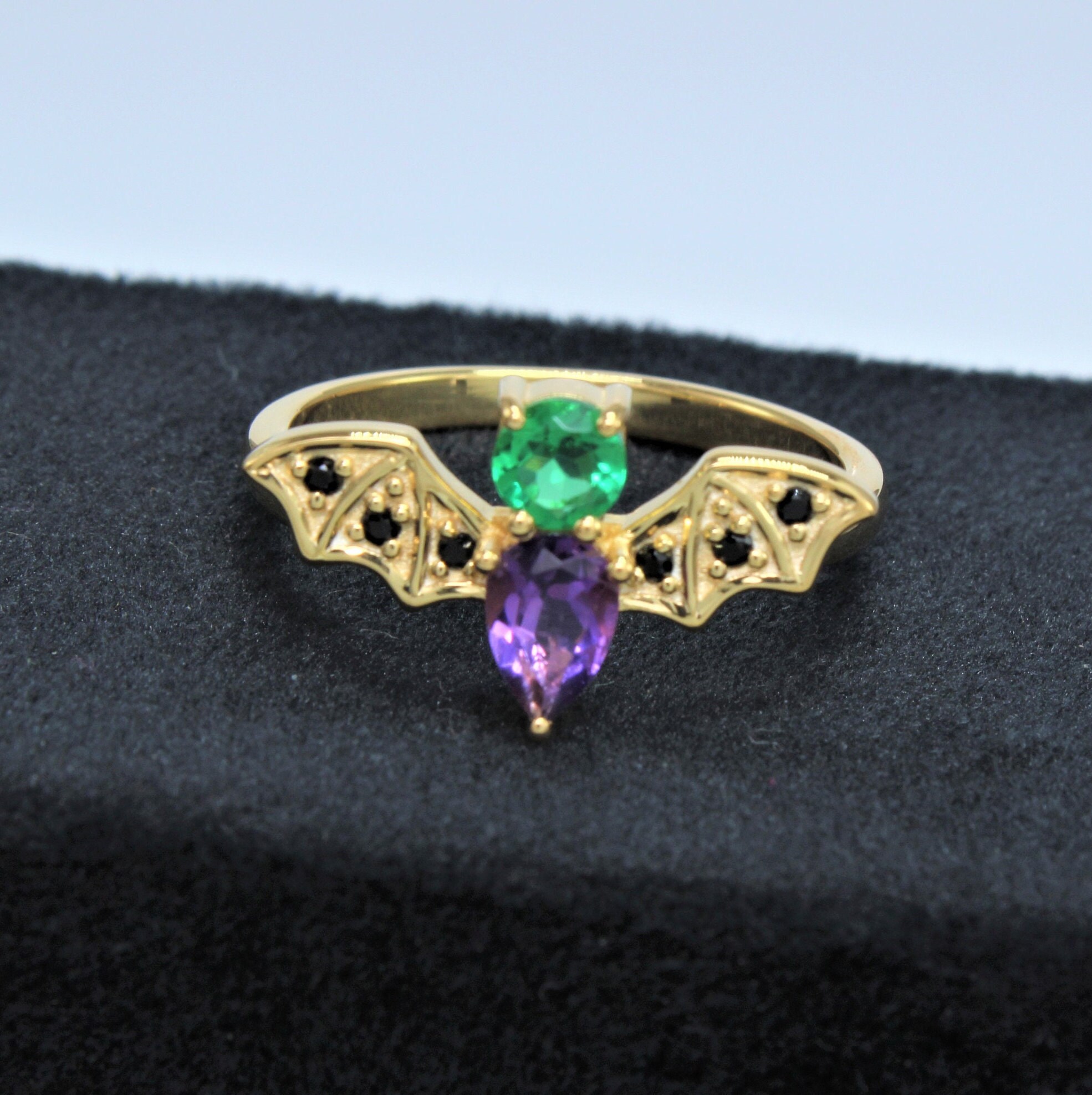 Bat Shape Anniversary Ring , Natural Amethyst Bat Wedding Ring ...