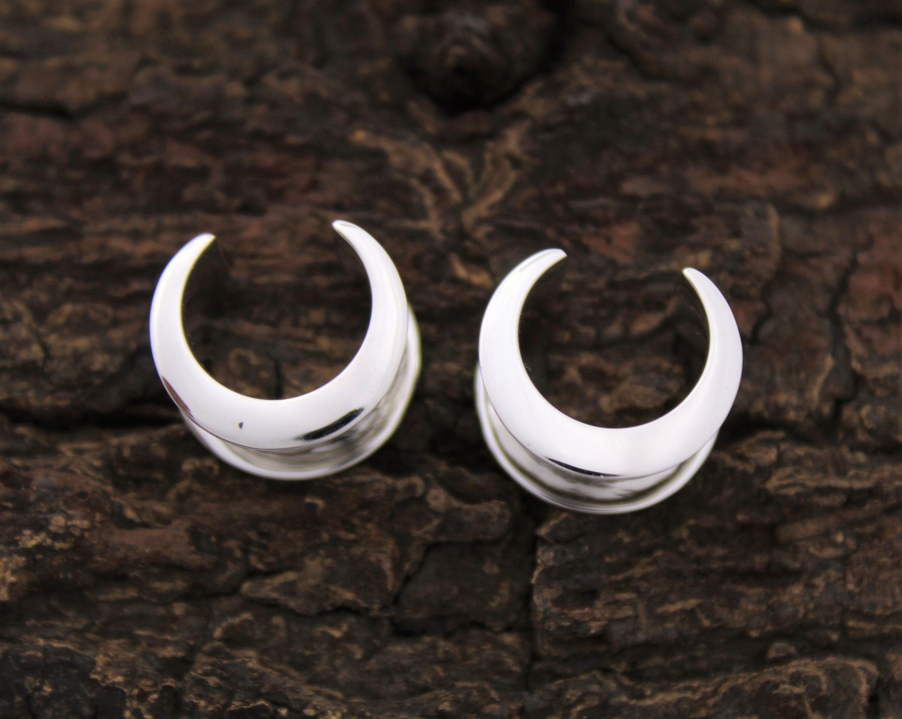 925 Sterling Silver Moon Saddle Plug Half Tunnel Moon Plugs Double ...