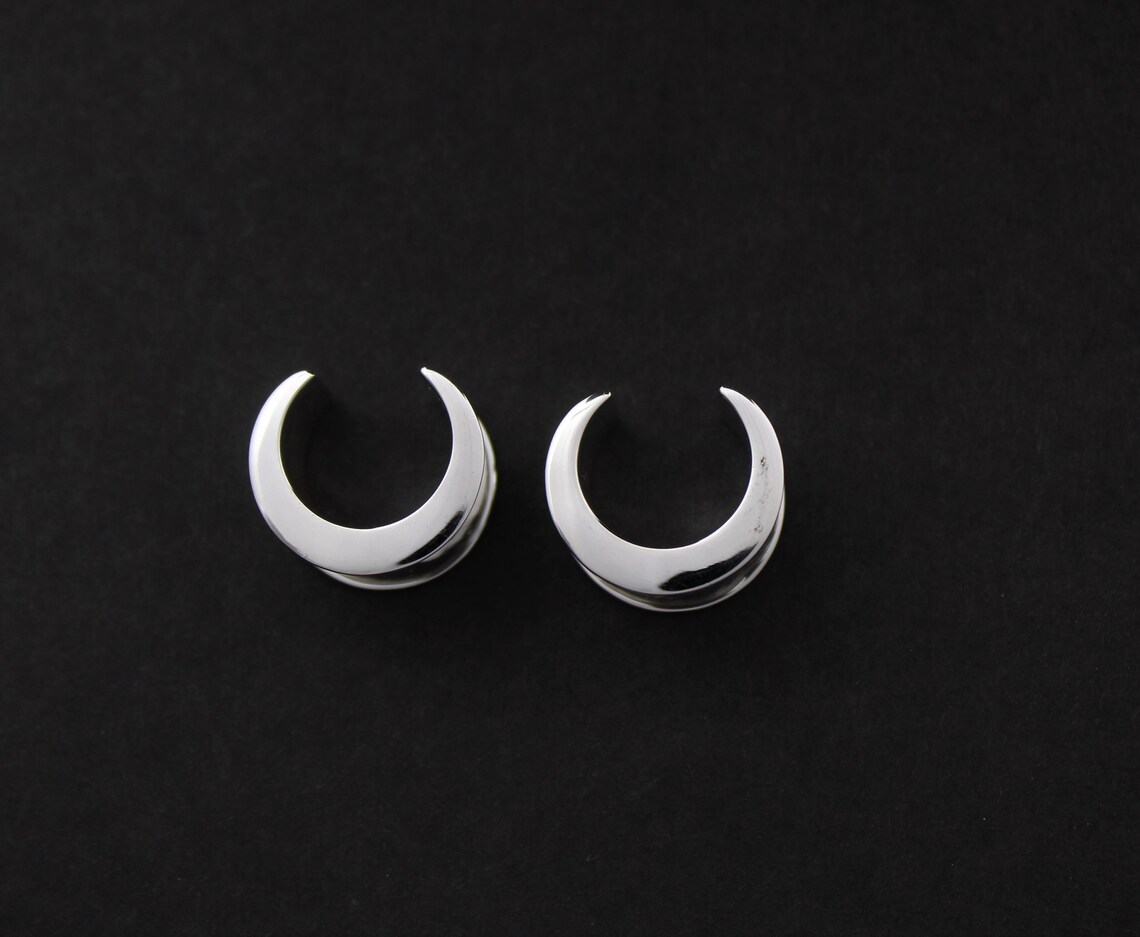 925 Sterling Silver Moon Saddle Plug Half Tunnel Moon Plugs Double ...