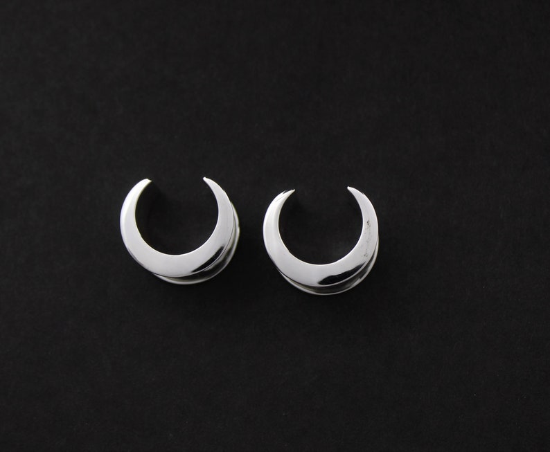 925 Sterling Silver Moon Saddle Plug Half Tunnel Moon Plugs Double ...