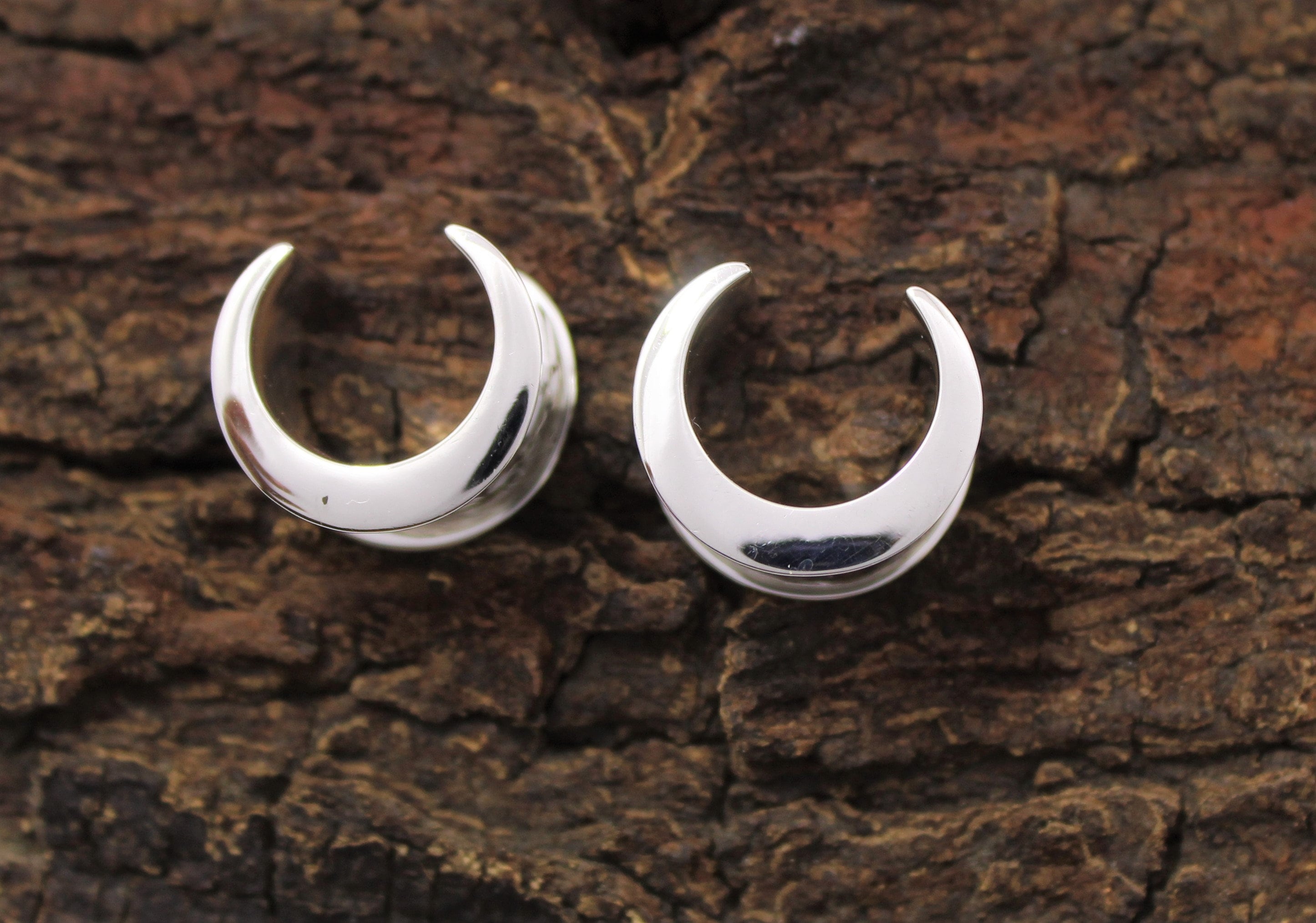 925 Sterling Silver Moon Saddle Plug Half Tunnel Moon Plugs Double ...