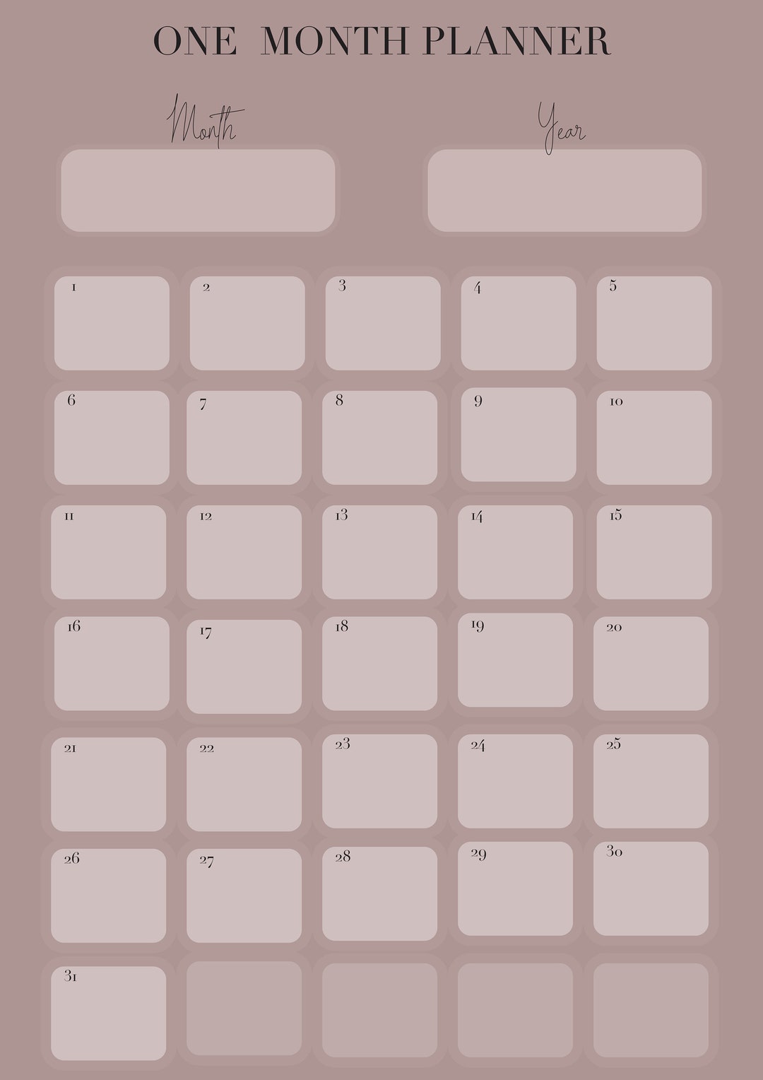 One Month Planner - Etsy