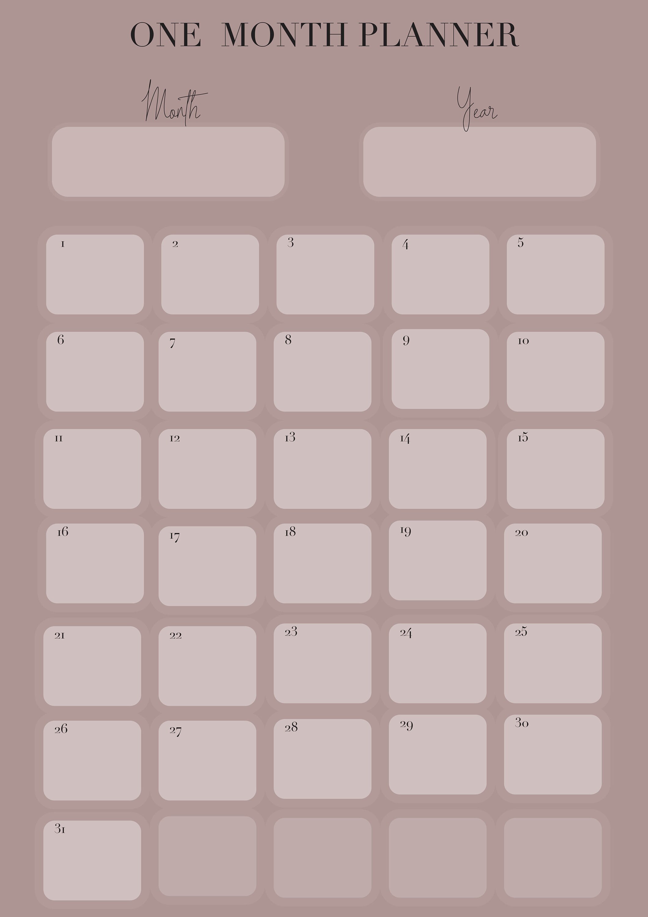 One Month Planner - Etsy