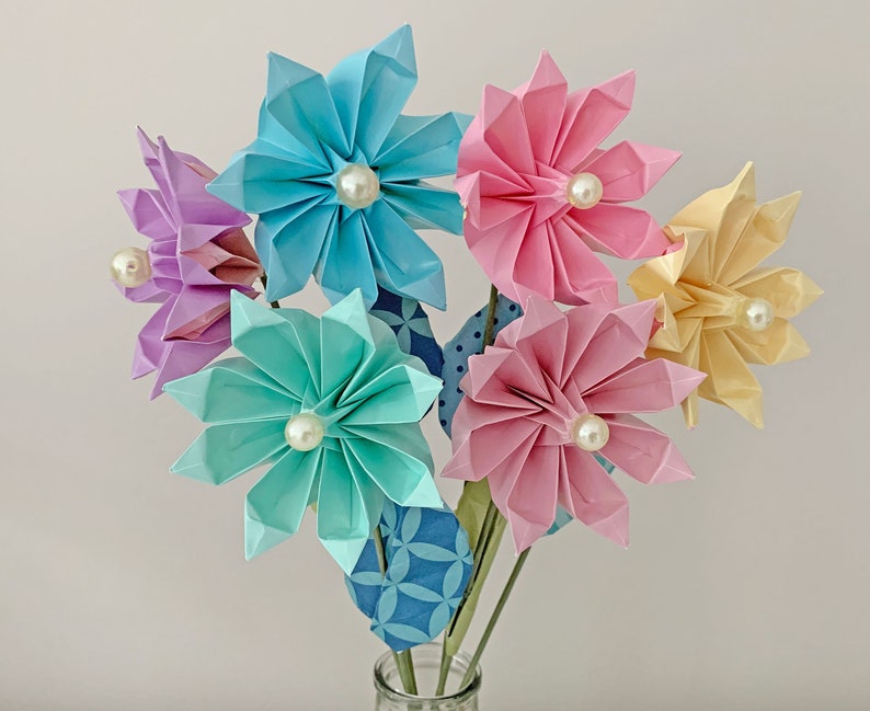 Free Shipping 6 Origami Paper Daisy Flowers, Bouquet, Paper Flower ...
