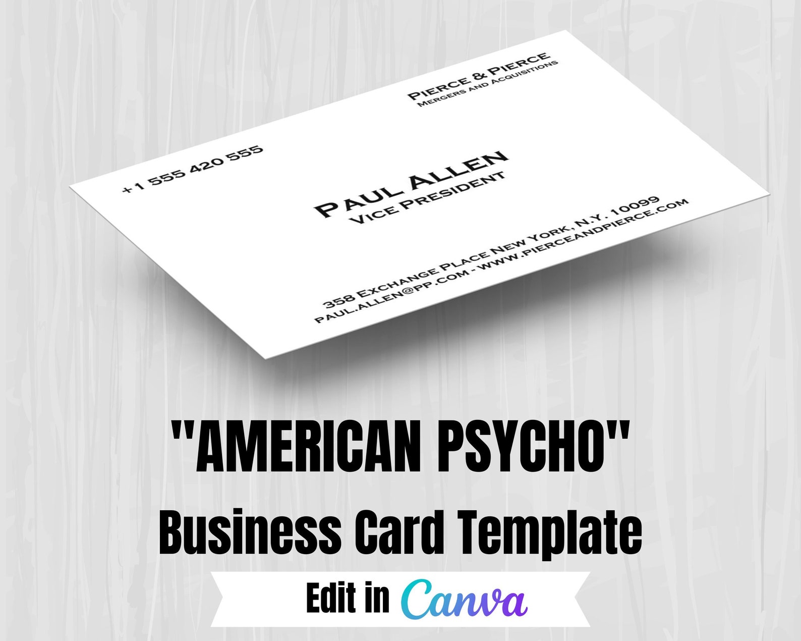 Printable Business Card American Psycho Style, Paul Allen Business Card ...
